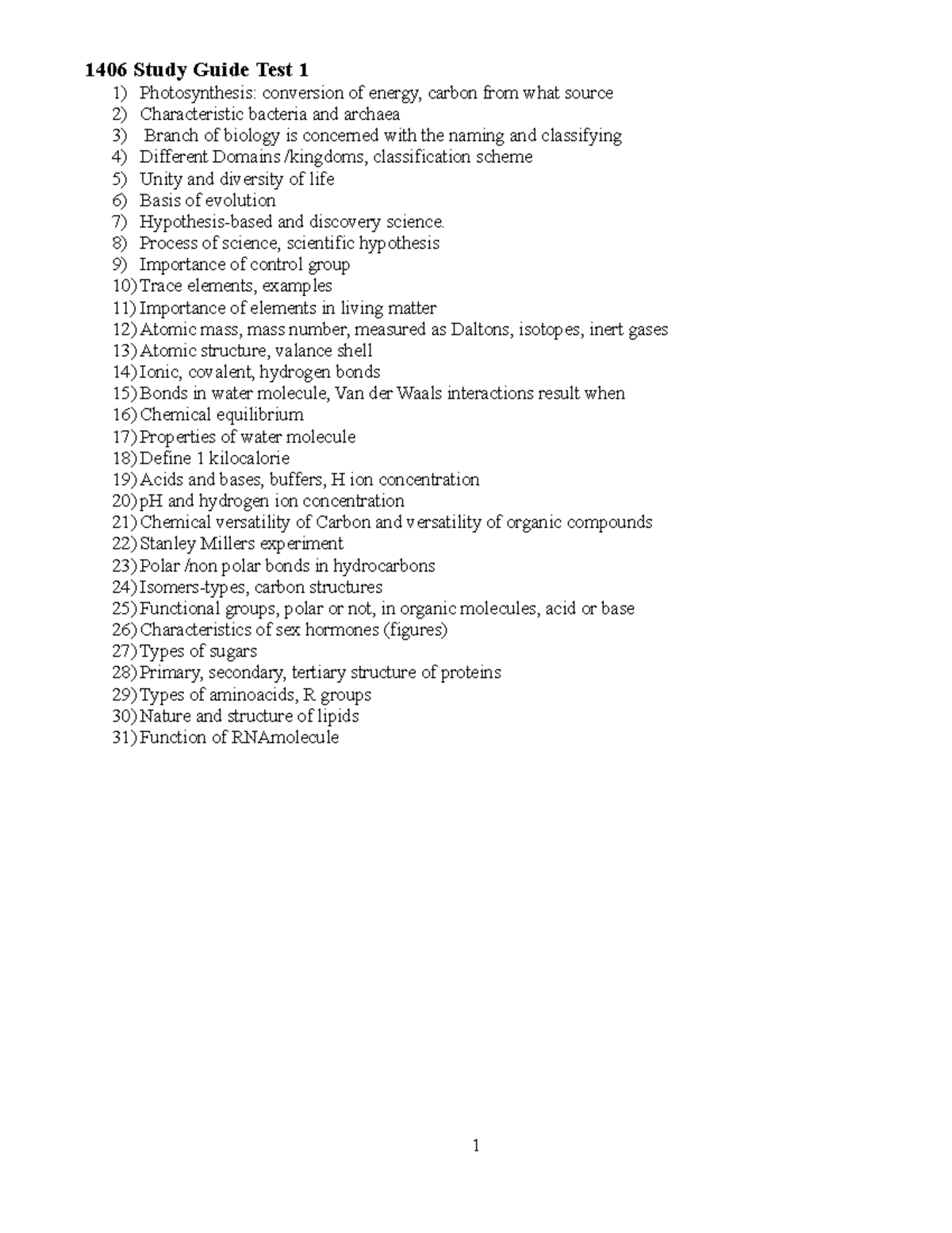 1406 Study Guide Test 1 - Copy - 1406 Study Guide Test 1 Photosynthesis ...