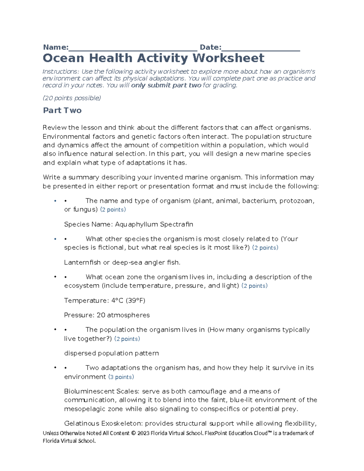Ocean health worksheet - Name:____________________________________ Date