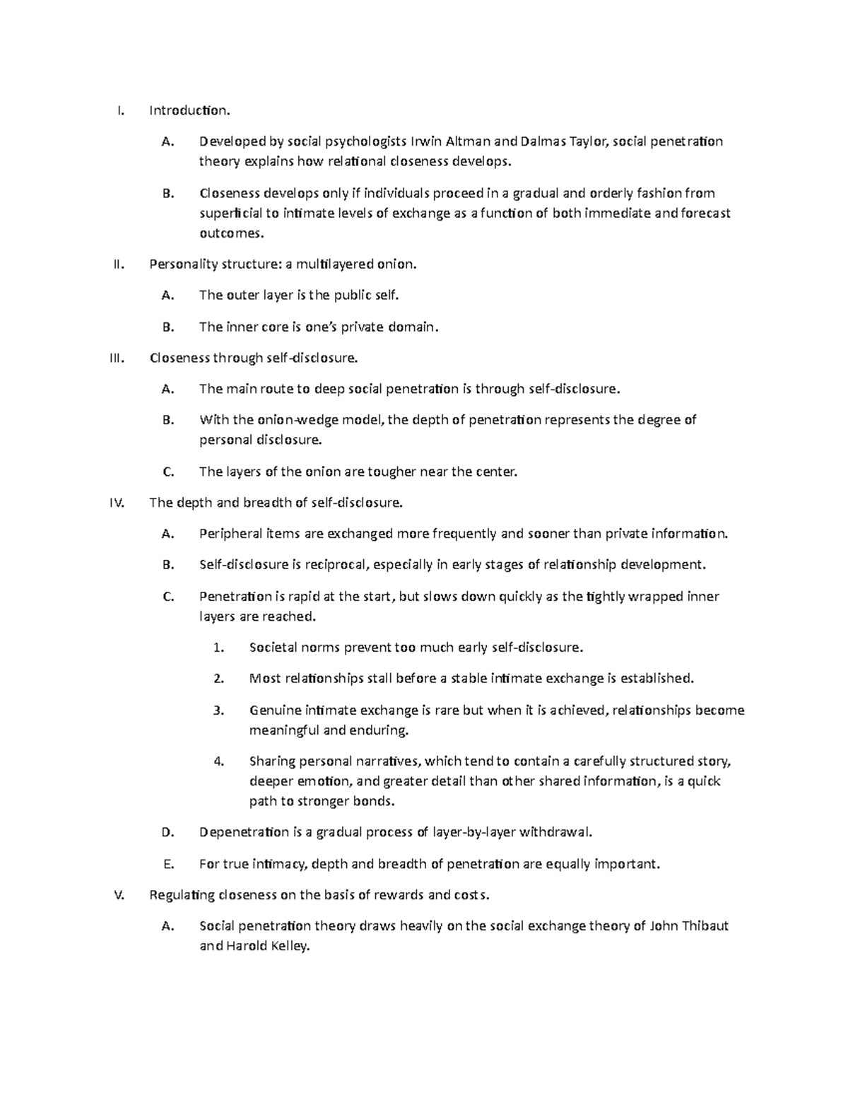 Social Penetration - Notes - I. II. IV. V. Introduction. A. Developed ...