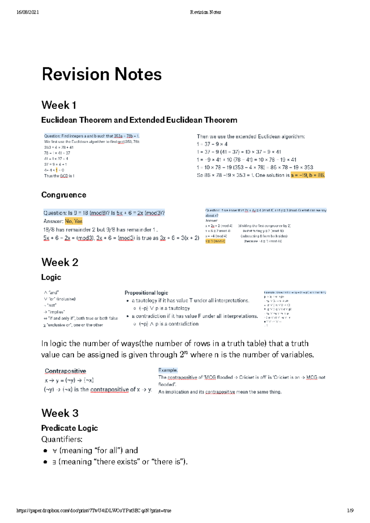 MAT1830 In-depth Summary Notes S1 2021 - Revision Notes Week 1 ...