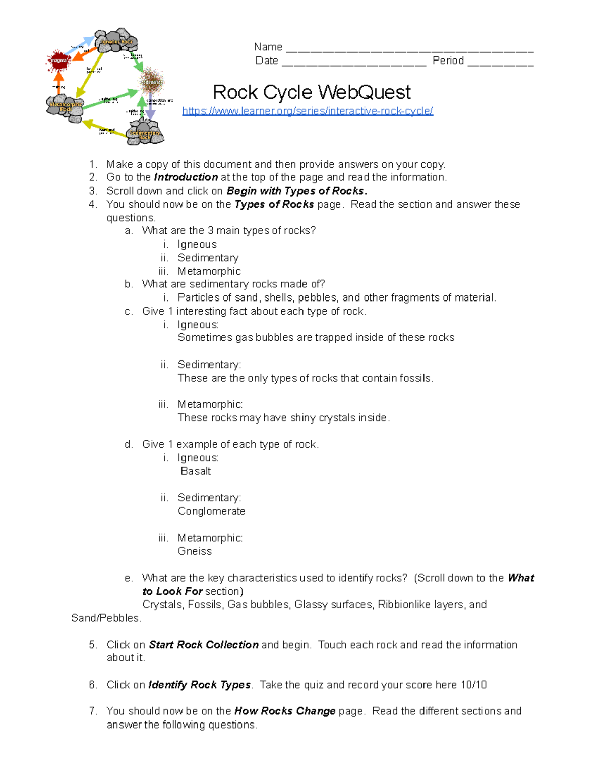 Copy of Rock Cycle Web Quest - Name ...
