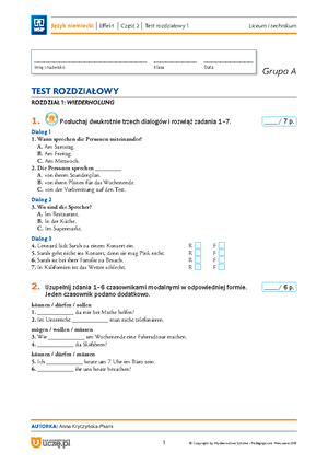 Język niemiecki - Zakres podstawowy - Klasa: 2 - Technikum - Studocu