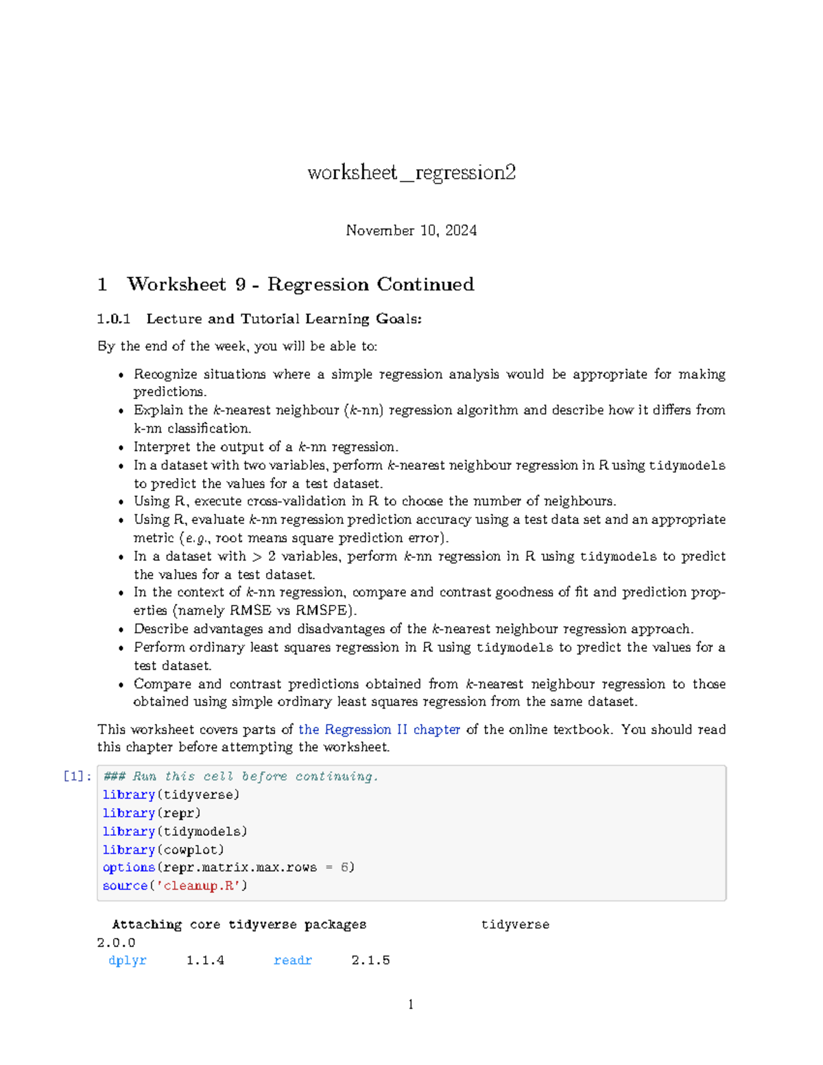 Worksheet regression 2 - worksheet_regression November 10, 2024 1 Worksheet 9 - Regression ...