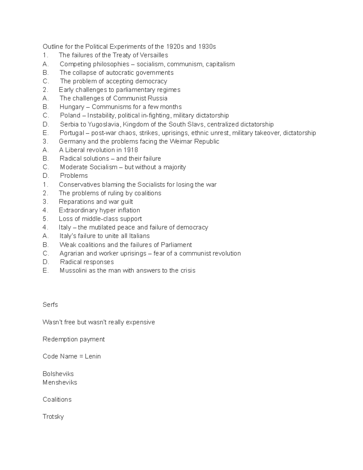 Political Experiments of the 1920s and 1930s - Competing philosophies ...