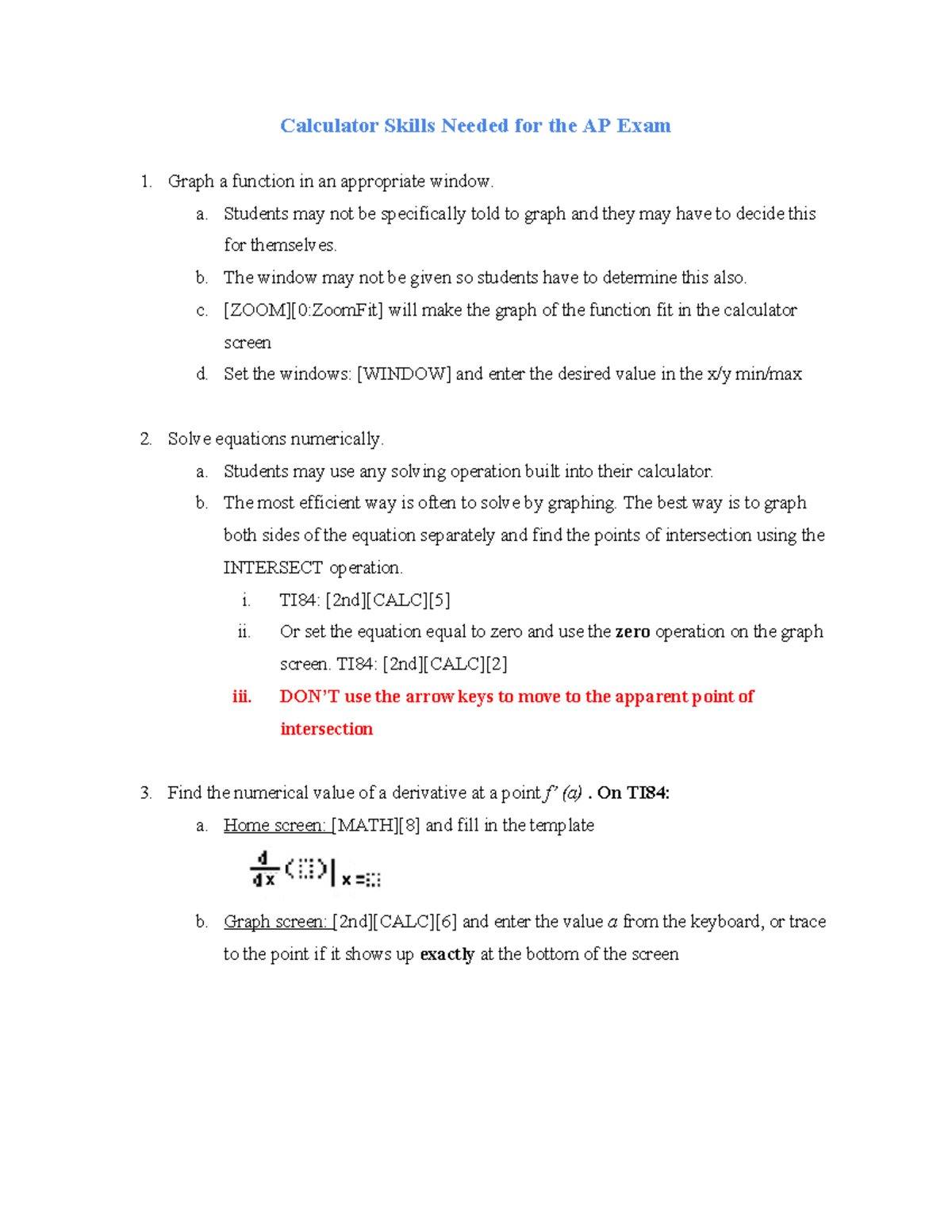 Ap calc calculator skills copy 2 - Calculator Skills Needed for the AP ...