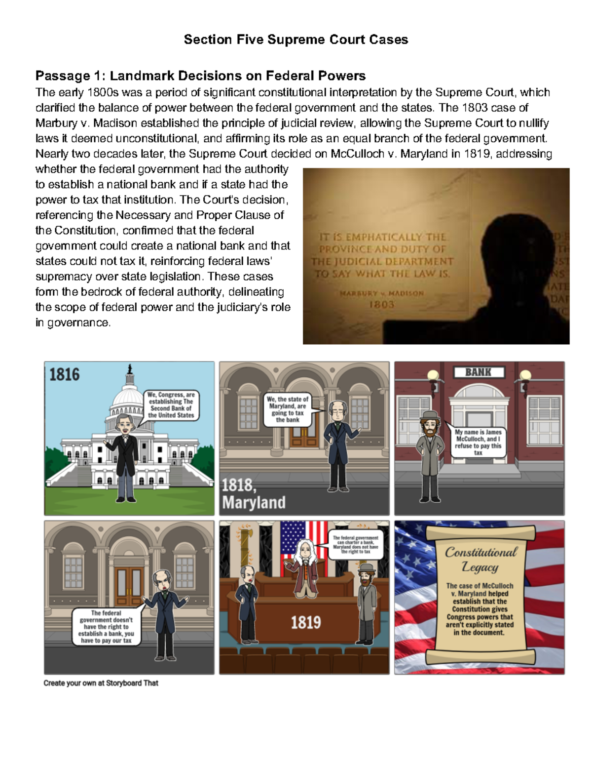 Section 5 supreme court cases - Passage 1: Landmark Decisions on ...