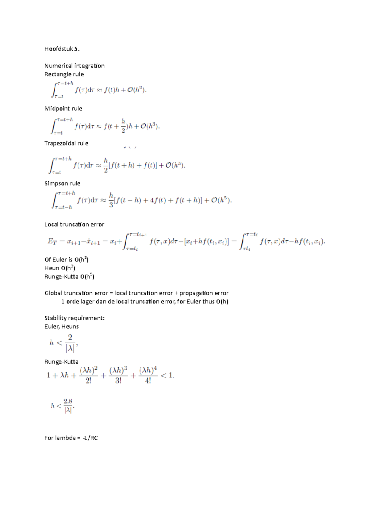 Hoofdstuk 5 en 6 8VB10 - Hoofdstuk 5. Numerical integration Rectangle ...