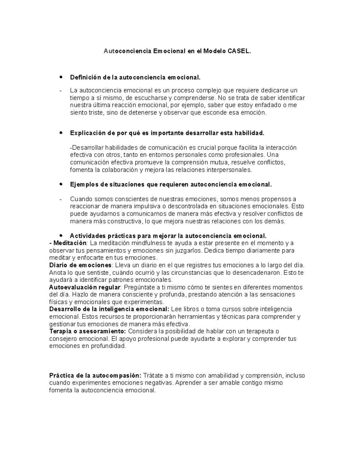 Autoconciencia Emocional en el Modelo Casel - Definición de la ...