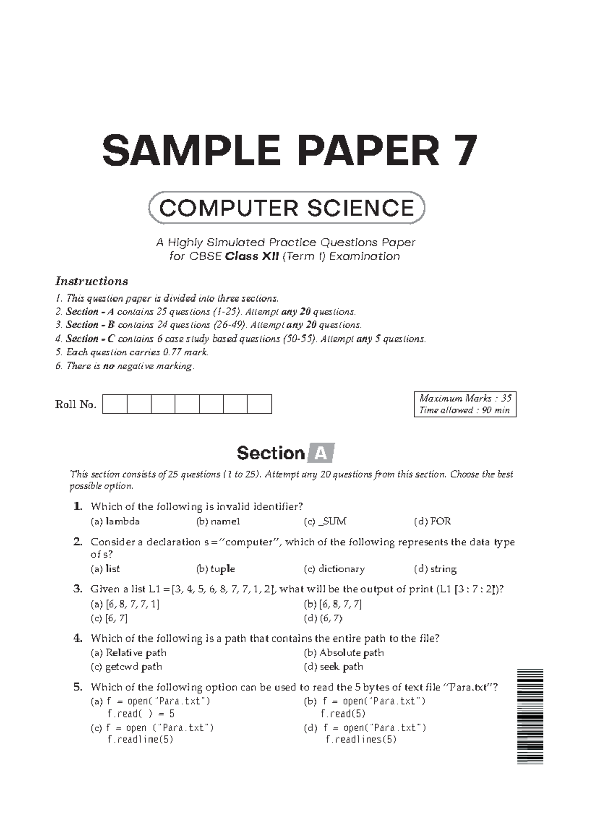 CS Sample Ppr-5 - CS Practice Material...High School - This section ...
