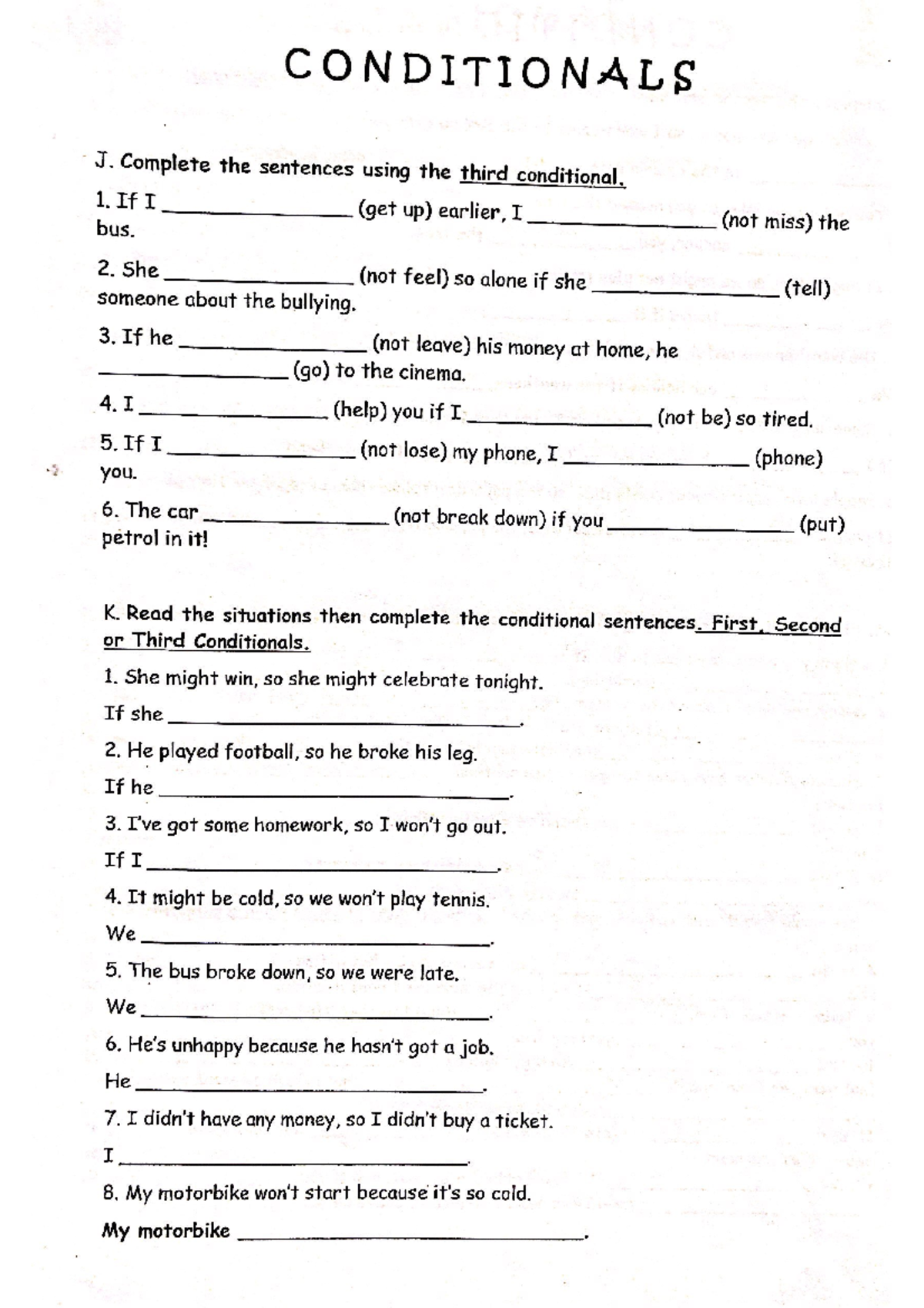 Conditionals (6 sheets) - Inglés I - Studocu