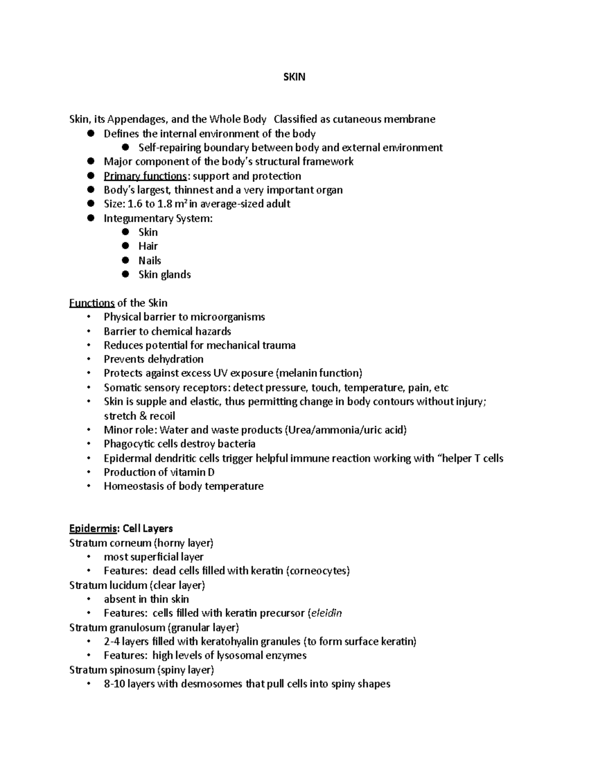 SKIN - lecture notes - SKIN Skin, its Appendages, and the Whole Body ...