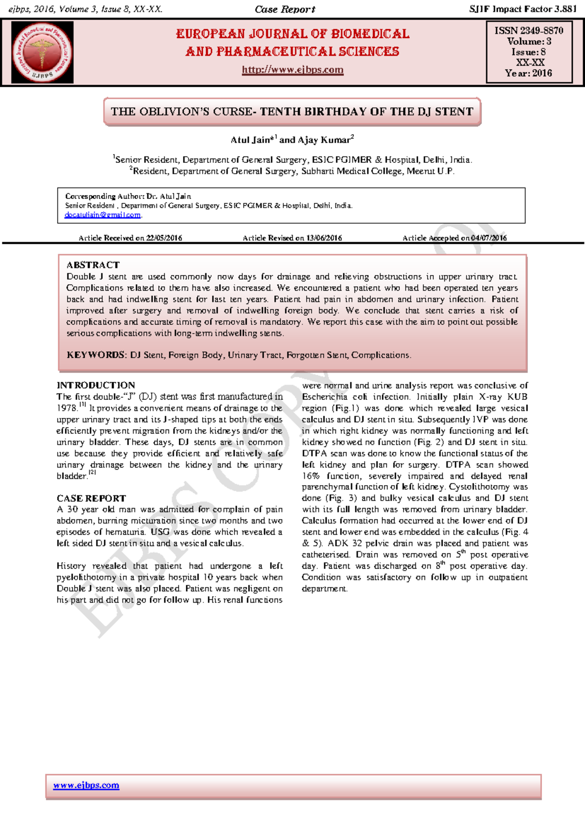 Oblivions curse - case report Article - Jain et al. European Journal of ...