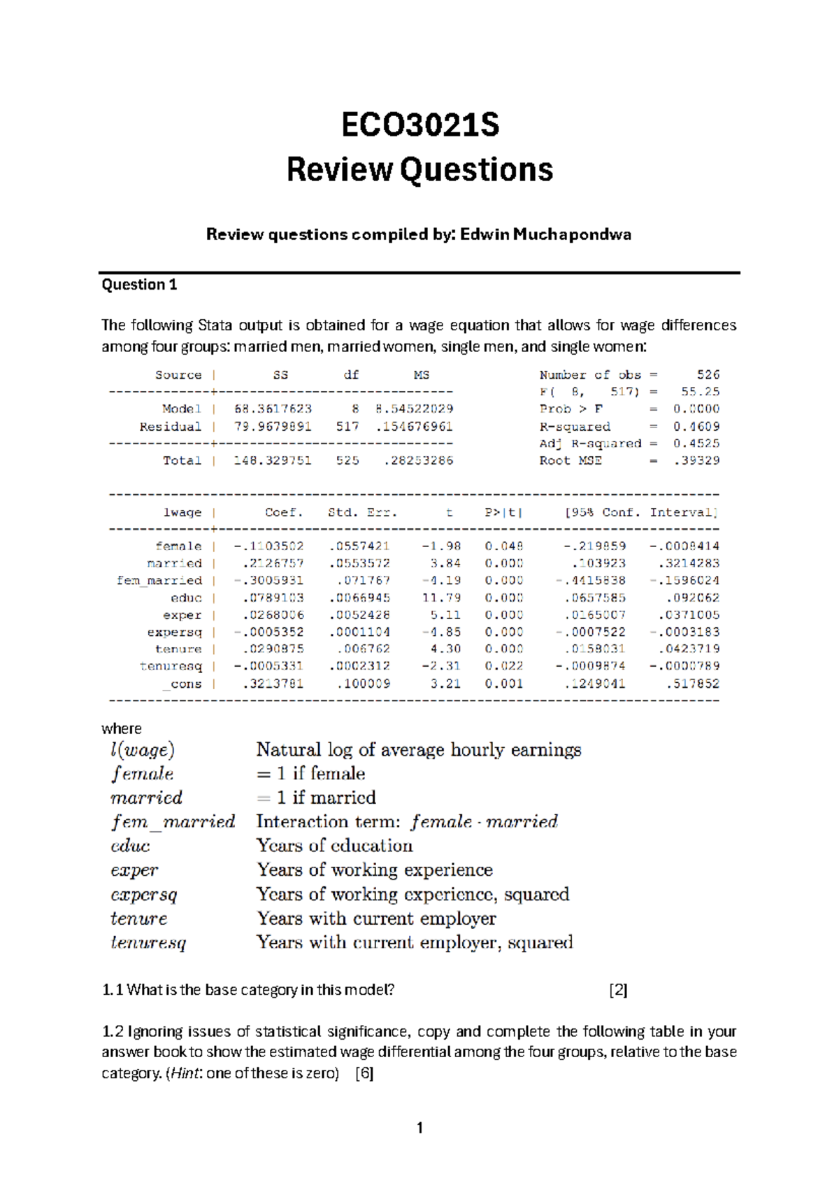 ECO3021S Test 2 Workshop Questions - ECO3021S Review Questions Review ...