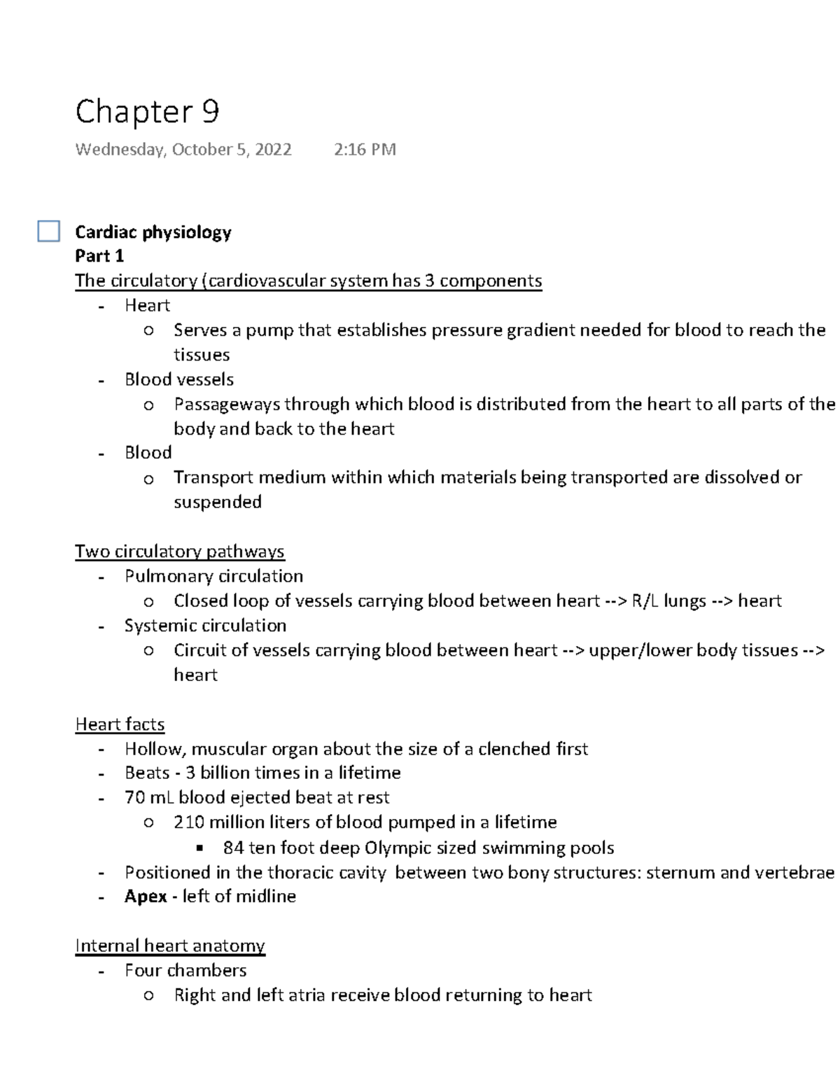 BIO 270 Chapter 9 - Marquardt - Cardiac physiology Part 1 The ...