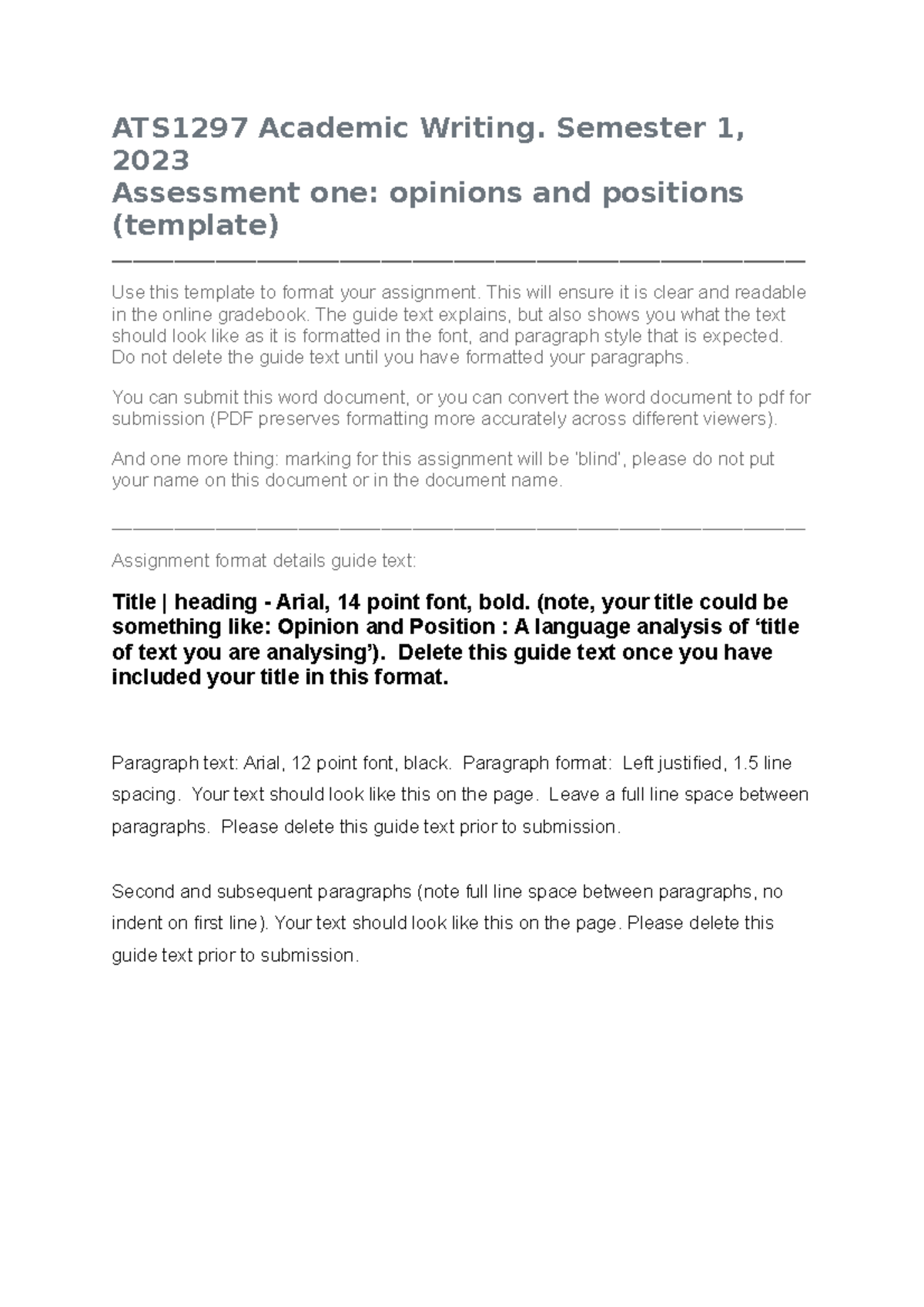 Assessment one template - ATS1297 Academic Writing. Semester 1, 2023 ...