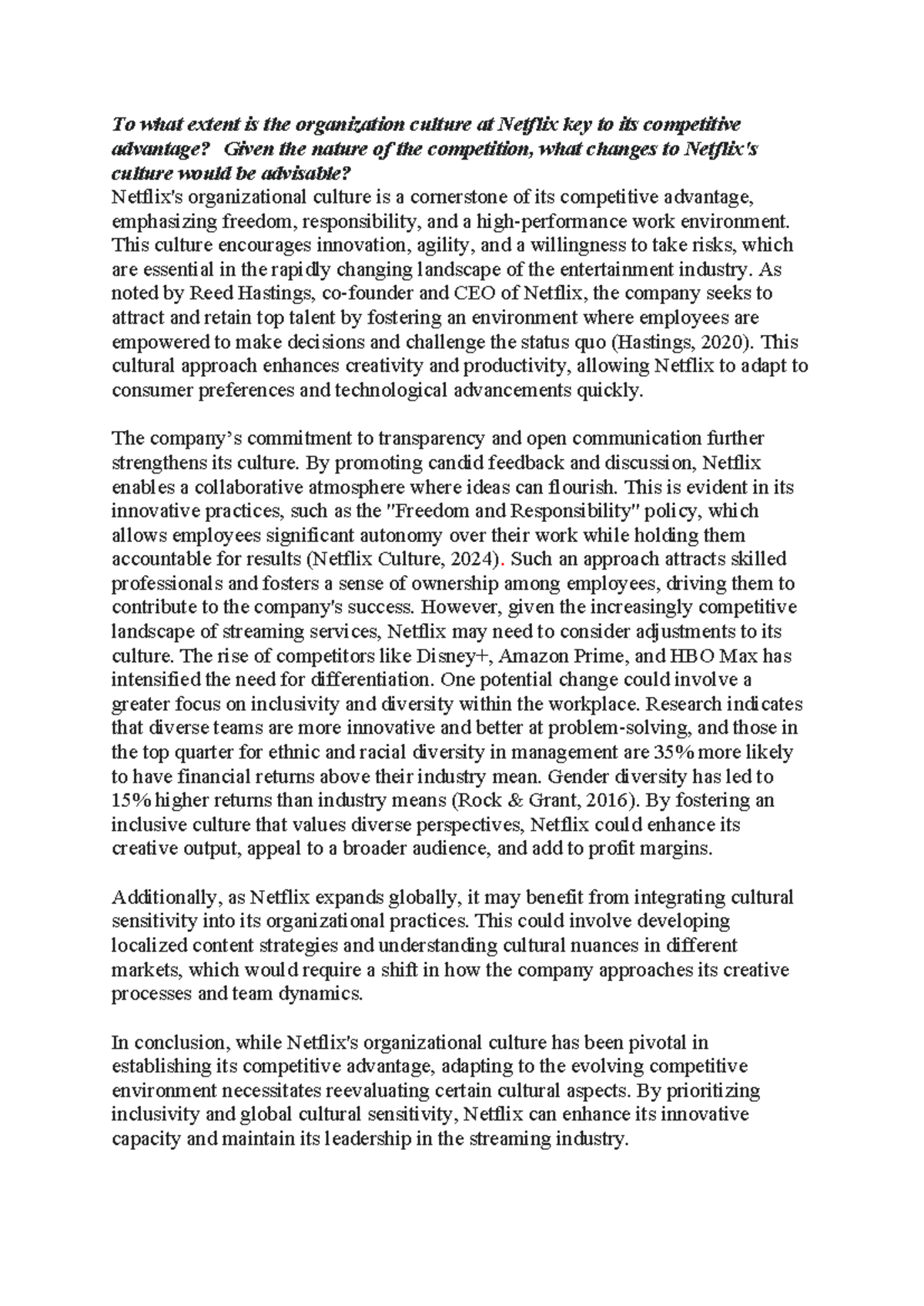 Managing Organizational Change ORGB 2605 - NET 32635, Fall 2024 Case ...