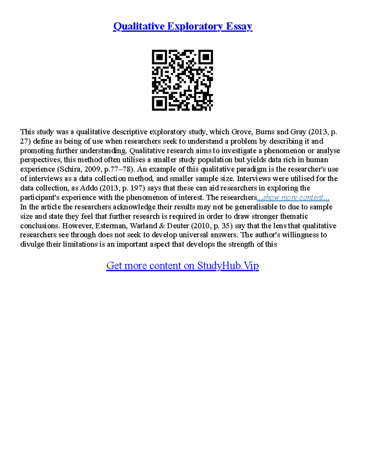 Example Of An Exploratory Essay - Qualitative Exploratory Essay This ...