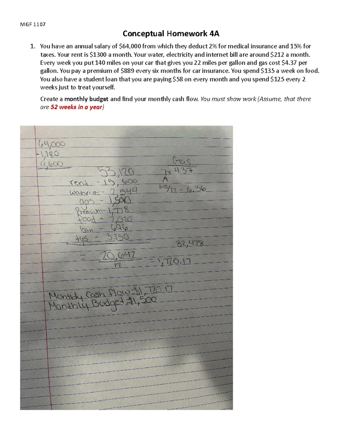 Conceptual HW 4A - .,j - MGF 1107 Conceptual Homework 4A You have an ...