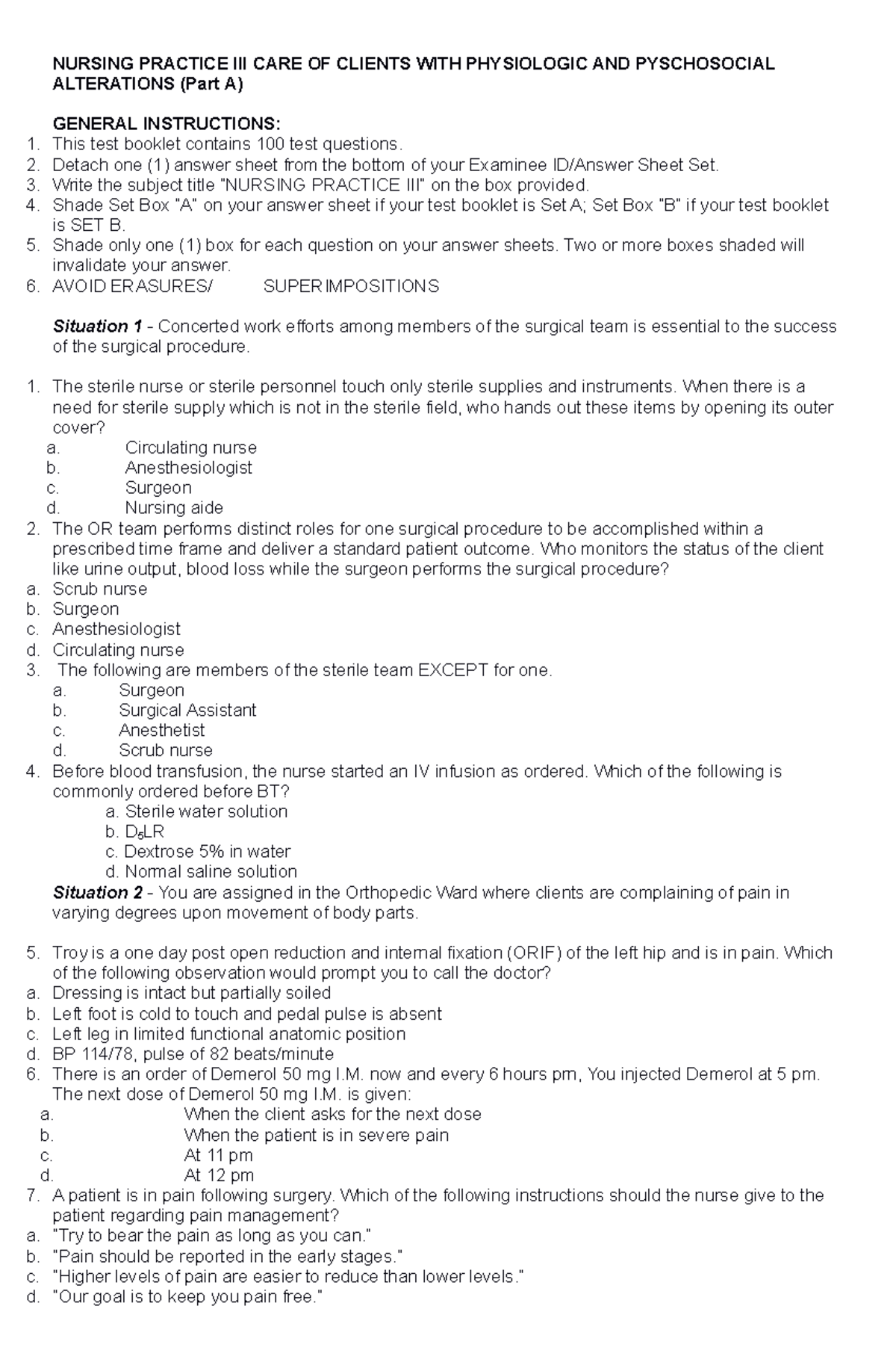 NP 3 MS Questions - ghjchn - NURSING PRACTICE III CARE OF CLIENTS WITH ...