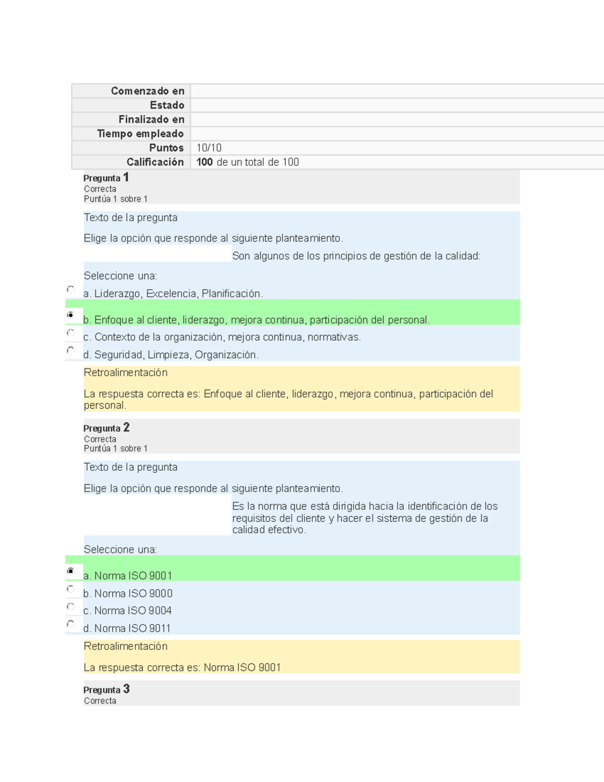Examen 1 Sistemas DE Calidad ISO - Comenzado en Estado Finalizado en ...