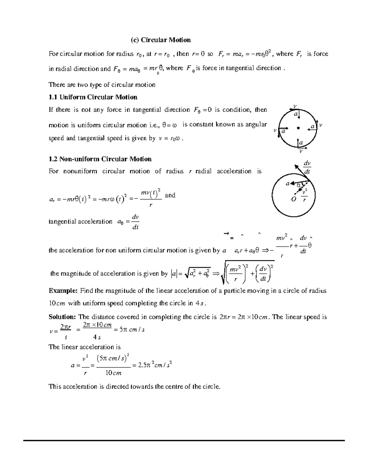 Circular Motion - a 2 a 2 r ñ v a a a a v ñ ø ù (c) Circular Motion For ...