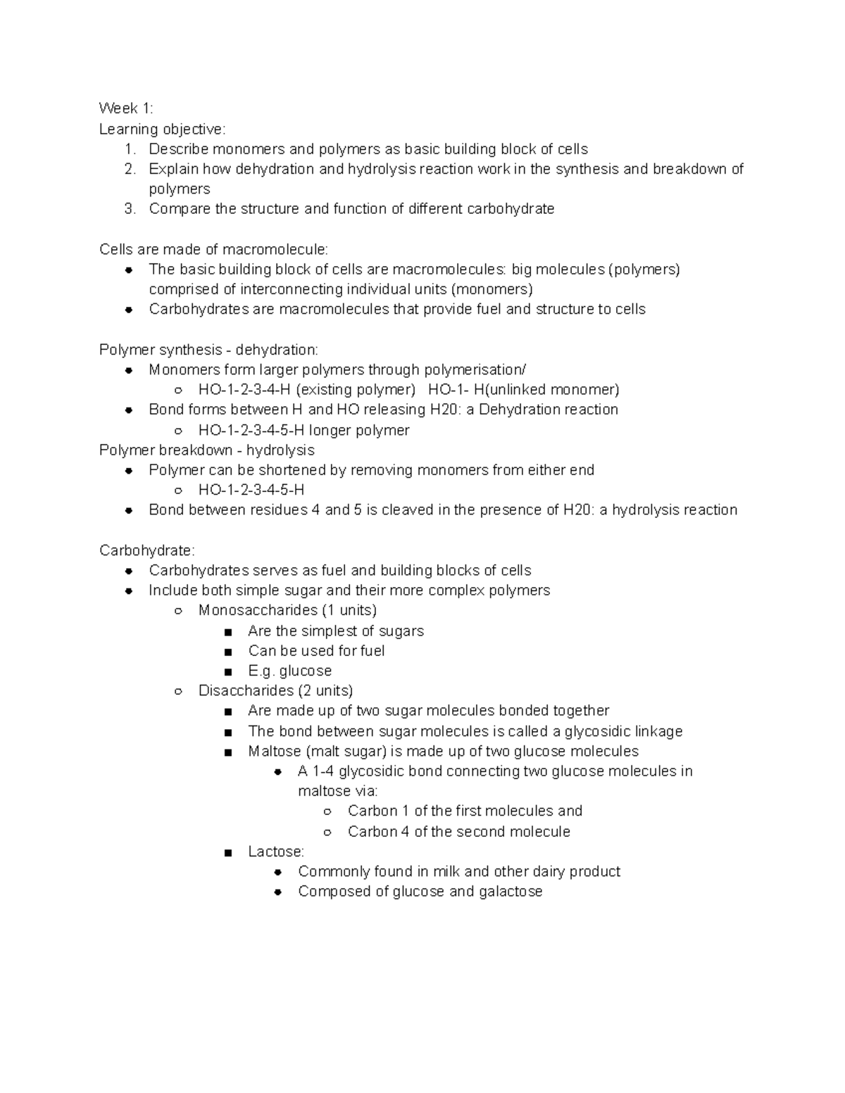Biol1020 wk 1-5 - lecture note wk 1-5 - Week 1: Learning objective: 1 ...