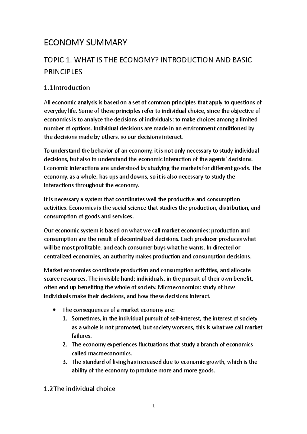 Unit 7 International Economics - ECONOMY SUMMARY TOPIC 1. WHAT IS THE ...