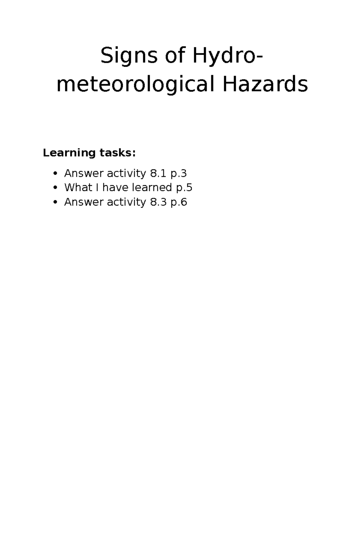 Signs of Hydro-meteorological Hazards - Signs of Hydro- meteorological ...