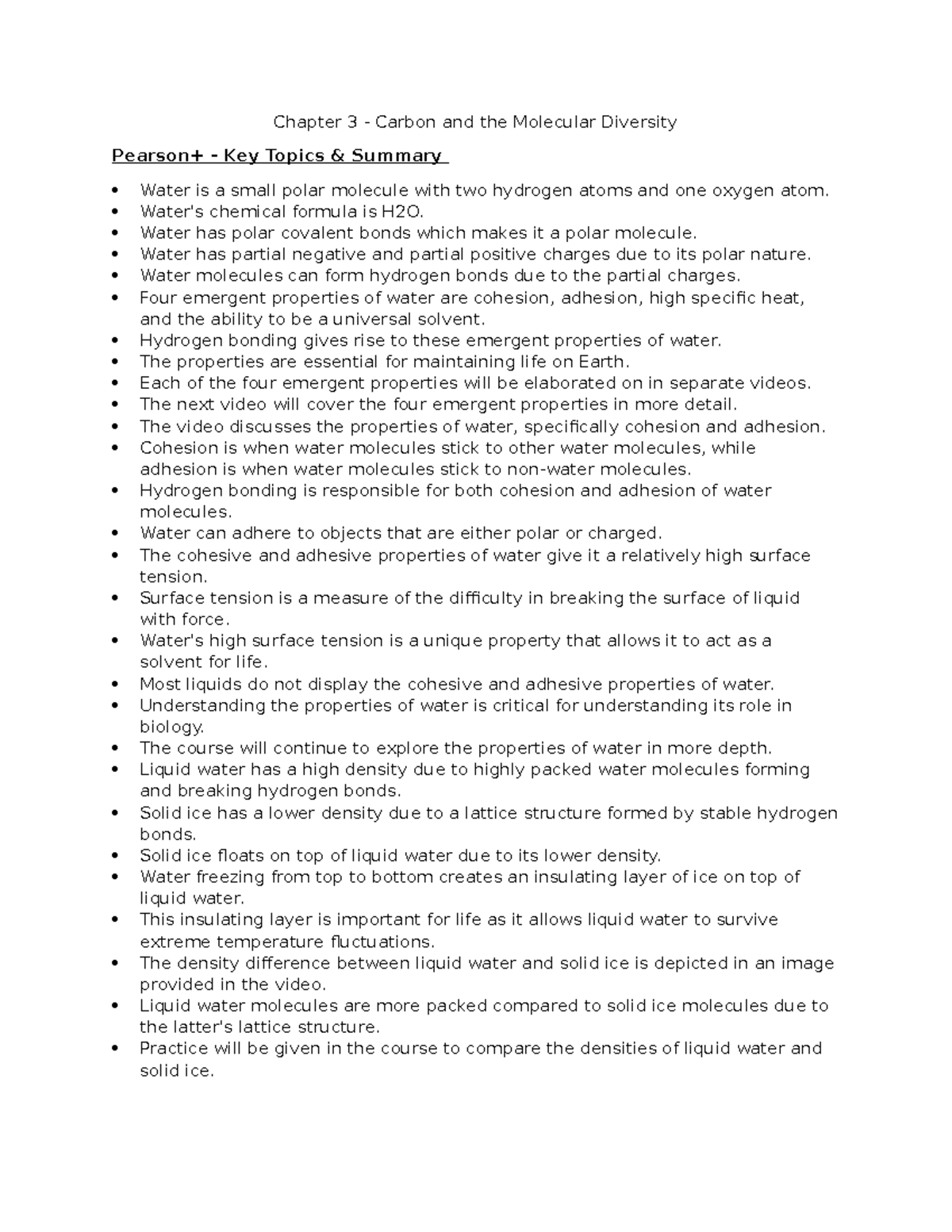Chapter 3 Summary - Chapter 3 - Carbon and the Molecular Diversity ...