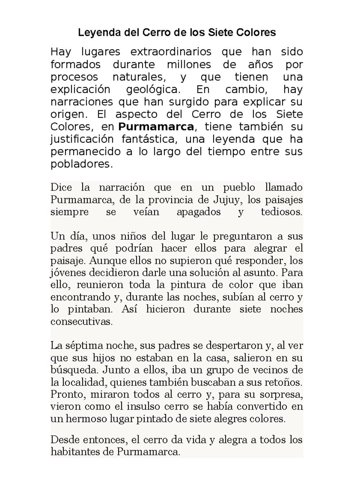 Leyenda del Cerro de los Siete Colores - En cambio, hay narraciones que ...