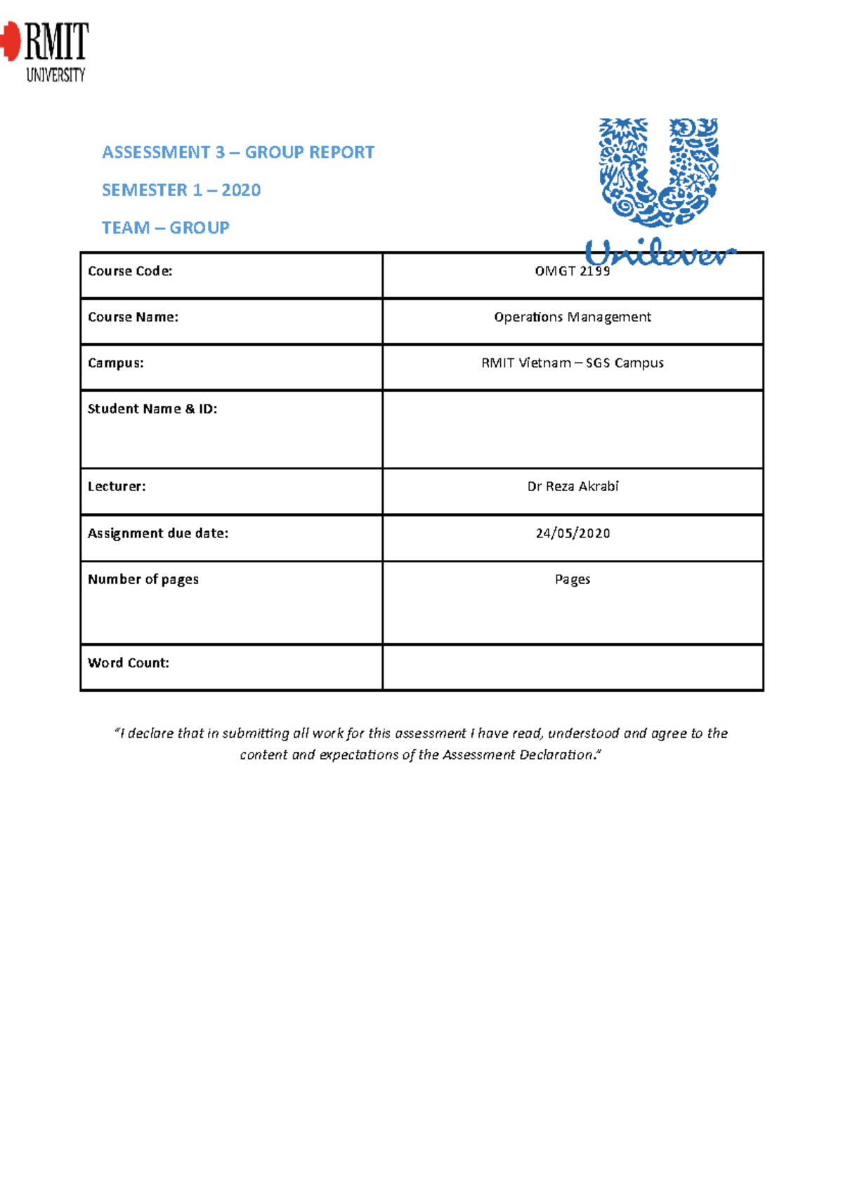 A3 - a3 assignment - ASSESSMENT 3 – GROUP REPORT SEMESTER 1 – 2020 TEAM ...