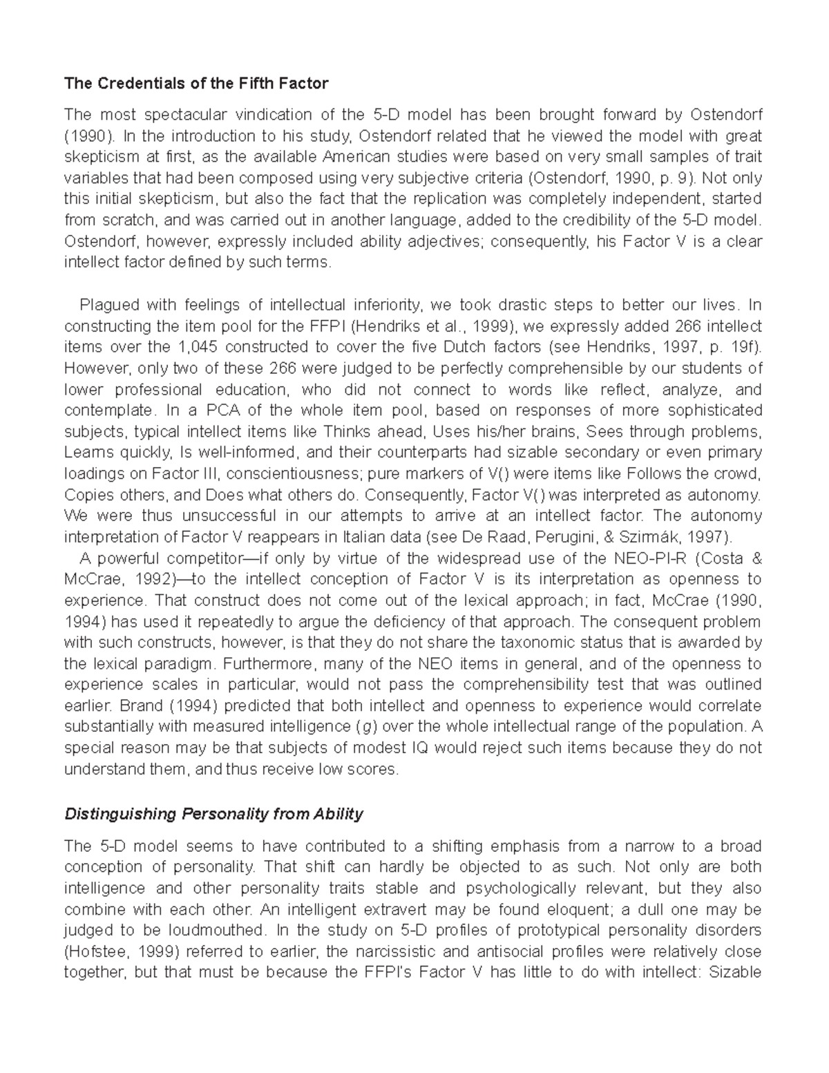 Structures of Personality Traits - The Credentials of the Fifth Factor ...
