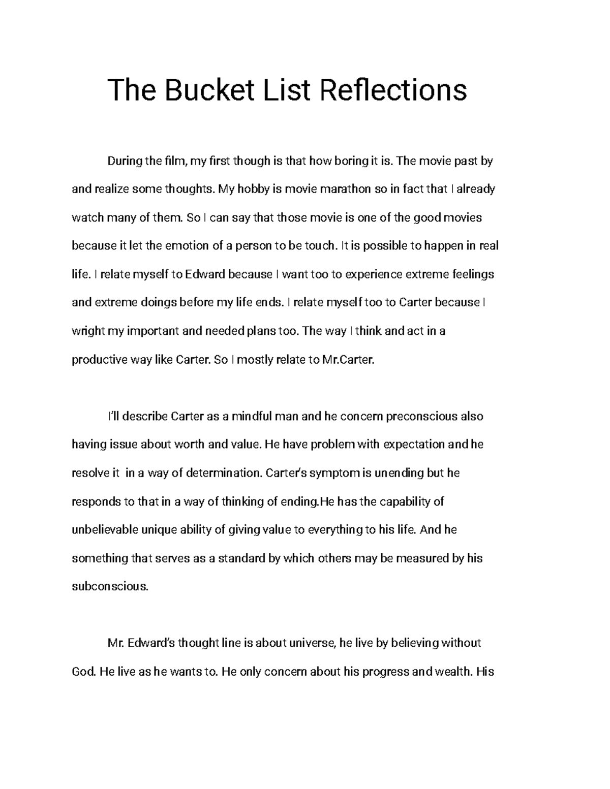 Reflection The Bucket List - The Bucket List Reflections During the ...