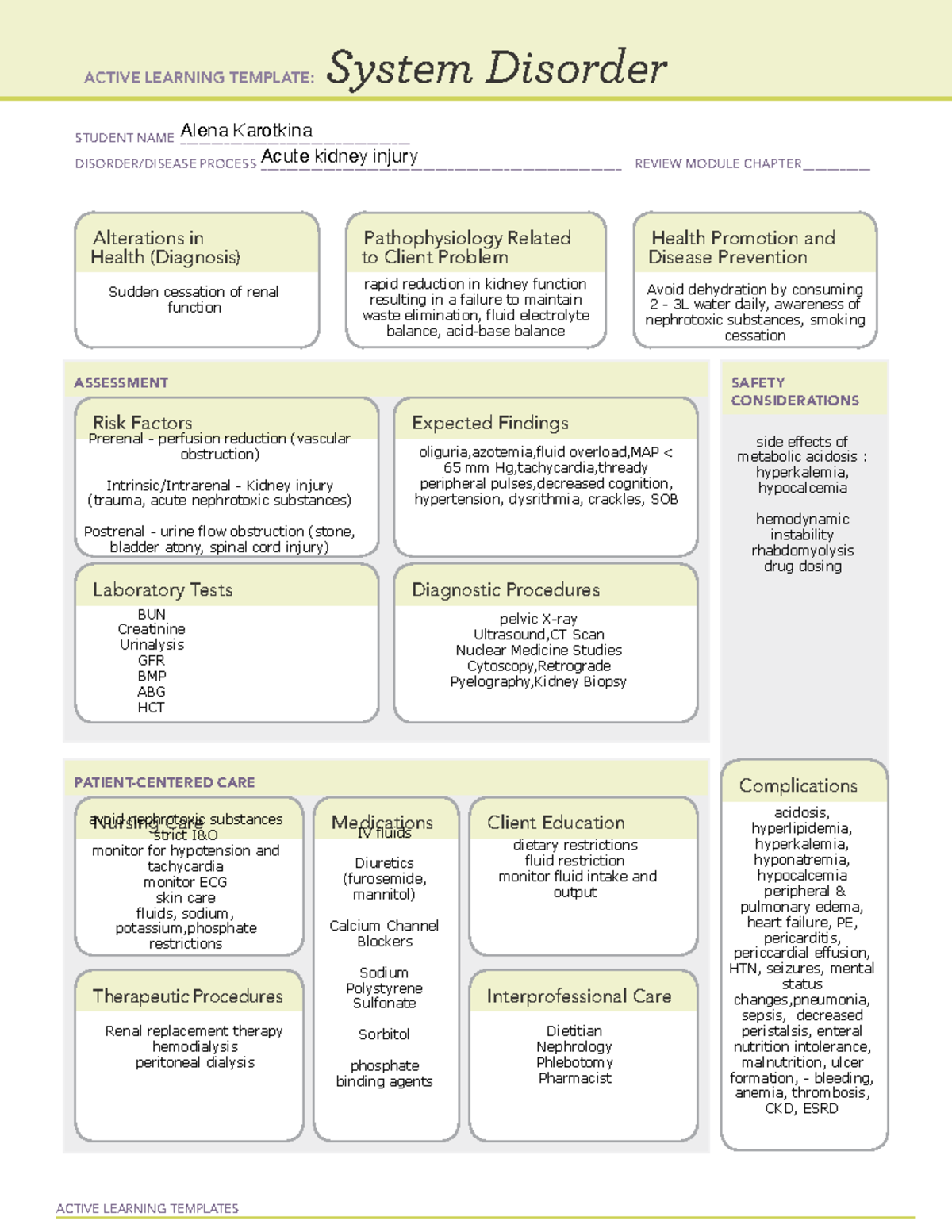 AKI Acute Kidney Injury ATI Template ACTIVE LEARNING TEMPLATES