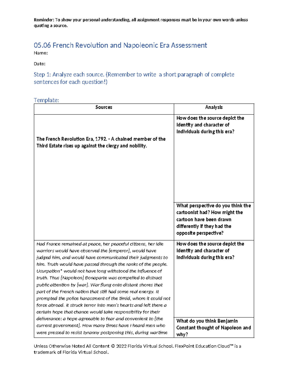 French revolution napoleonic era wh yourname - Reminder: To show your ...