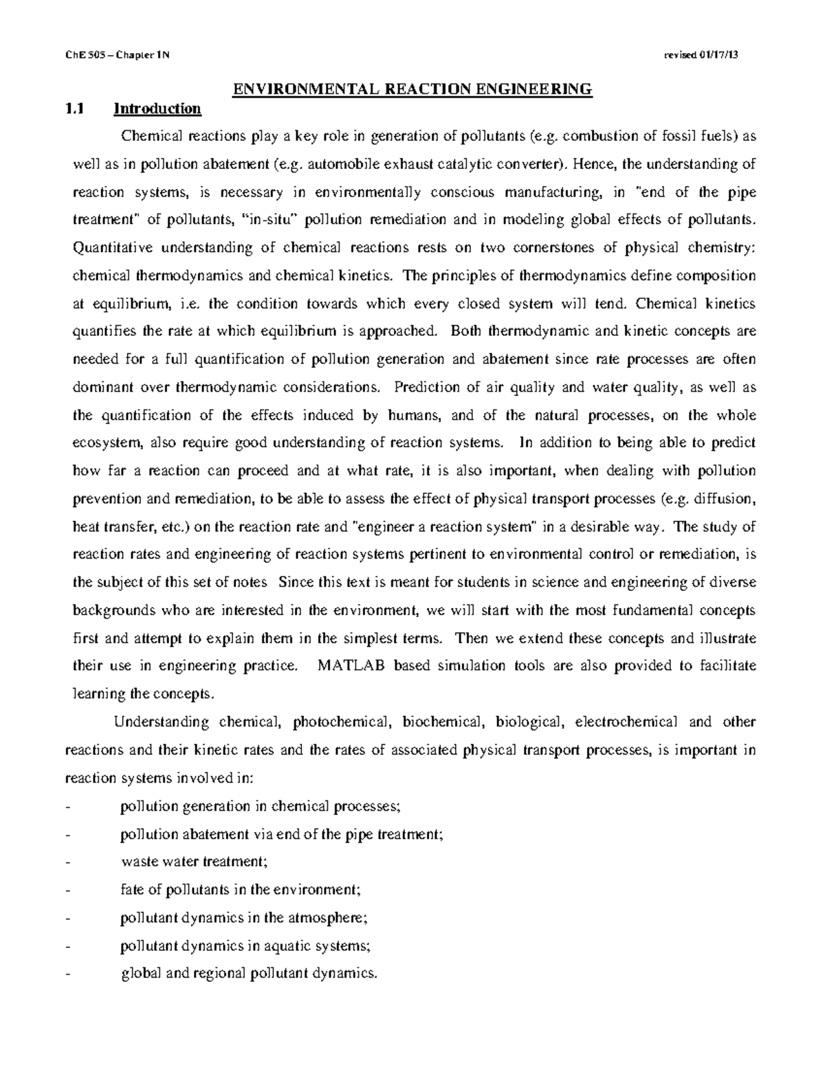 CHE505 2012-2013 Lecture Notes 1 - Introduction - ChE 505 – Chapter 1N ...