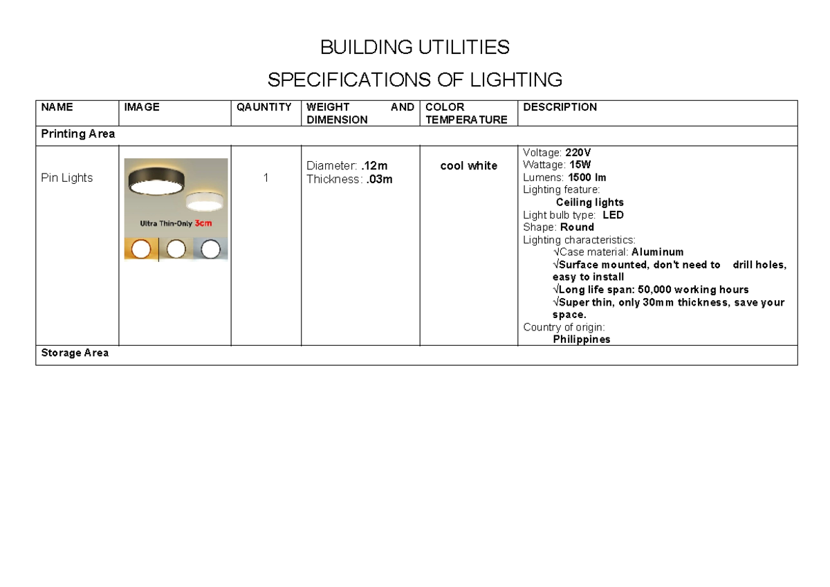 Building Utilities - Lighting Specifications - BUILDING UTILITIES ...
