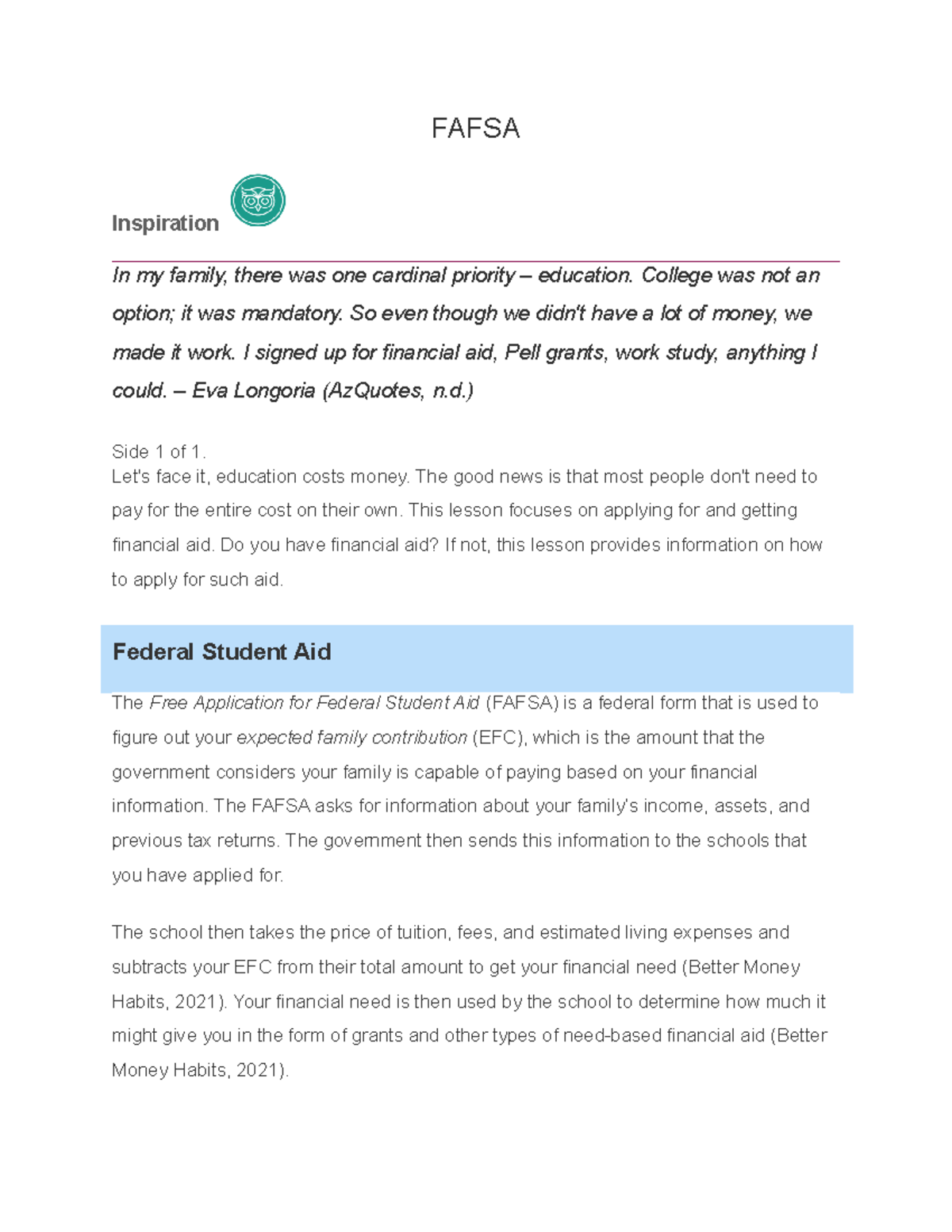 Unit 5 (2) Fafsa - FAFSA Inspiration In my family, there was one ...