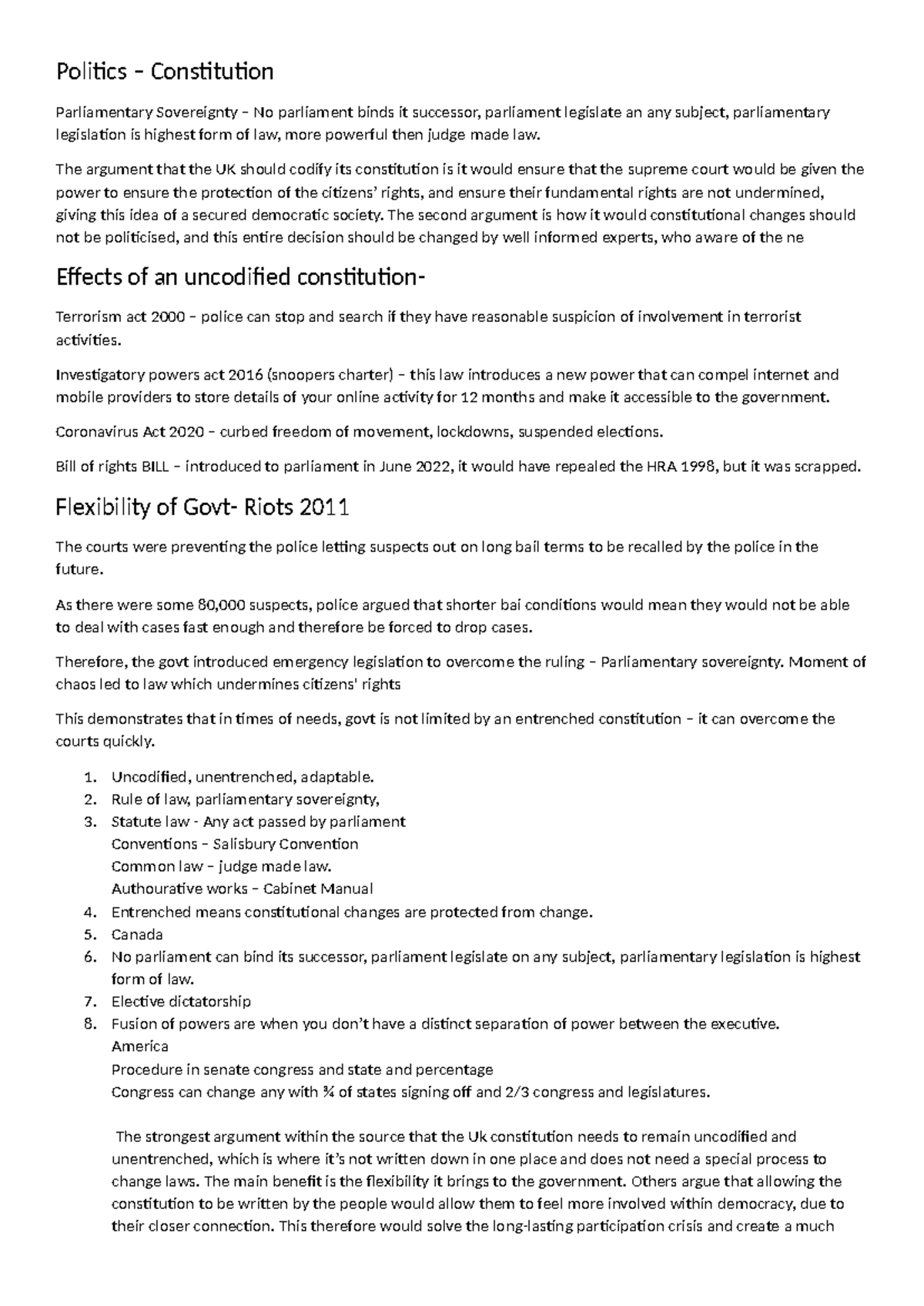 Constitution 1 - Politics – Constitution Parliamentary Sovereignty – No ...