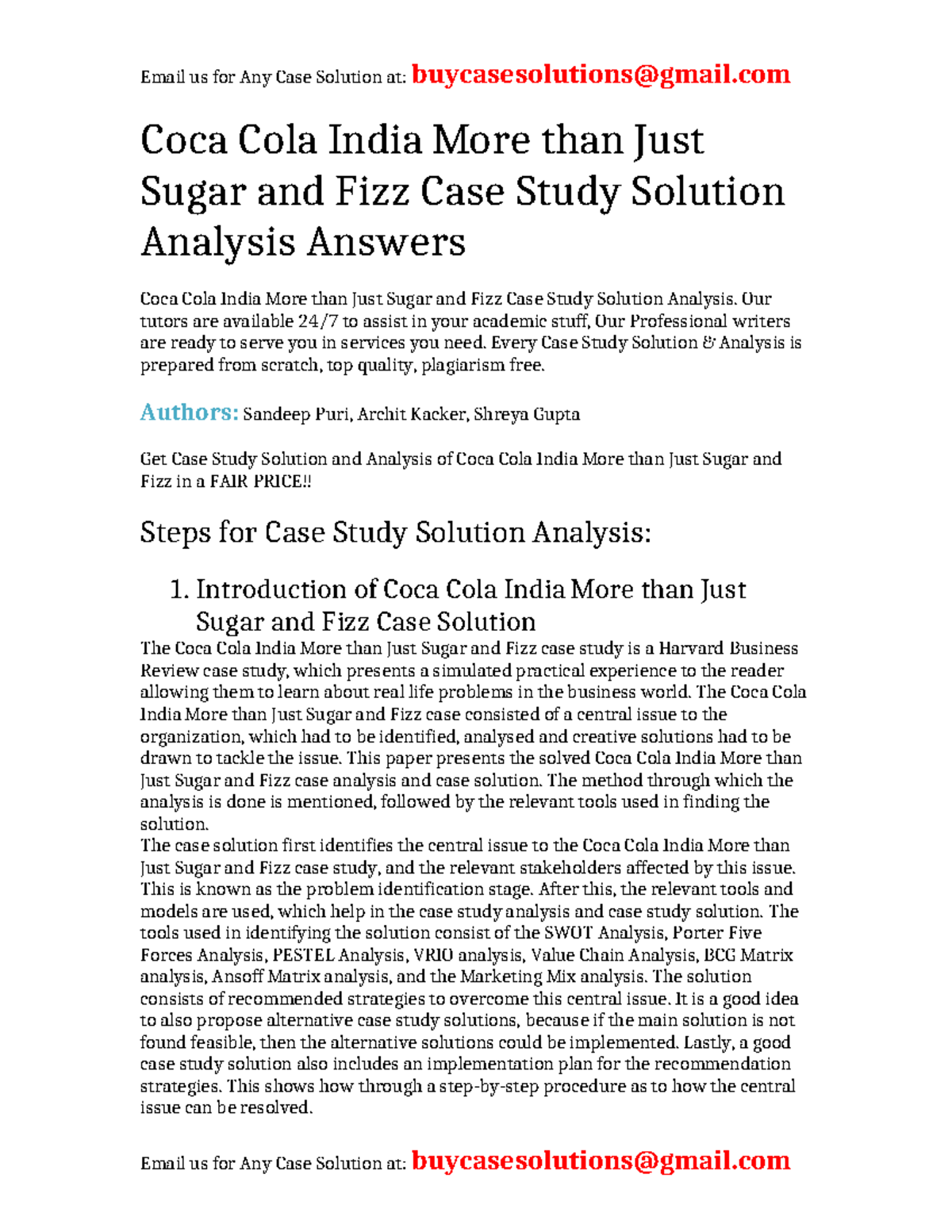 Case Solution Coca Cola India More than Just Sugar and Fizz - Coca Cola ...