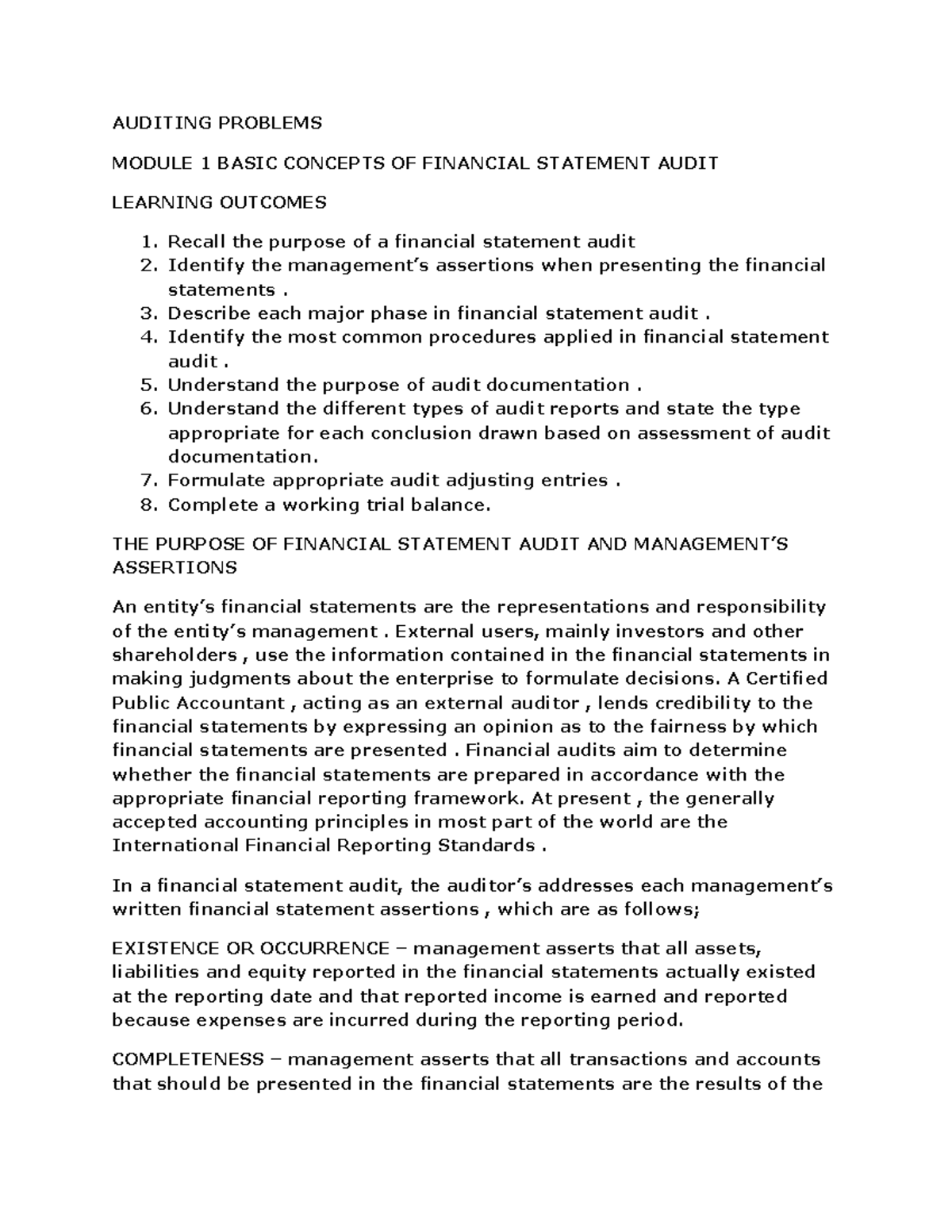 Auditing Problems Basic Concepts OF FS Audit - AUDITING PROBLEMS MODULE ...