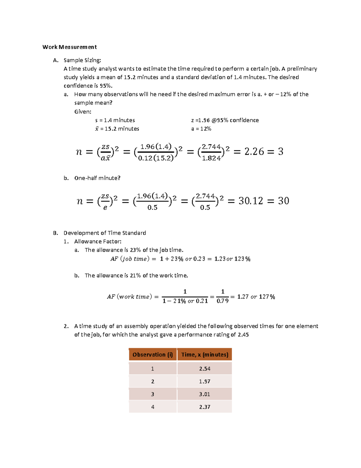Operations Management - Work Measurement - Studocu