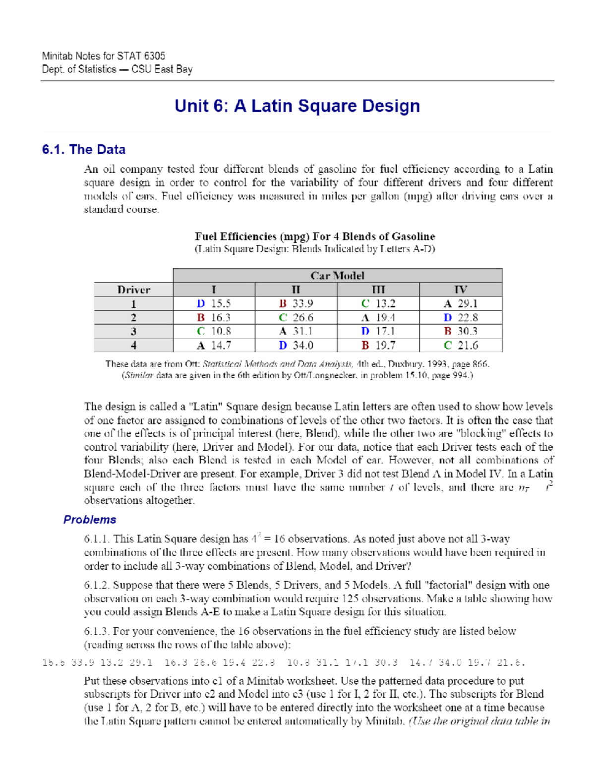 Unit 6 A Latin Square Design - Probabilidad y Estadística - Studocu