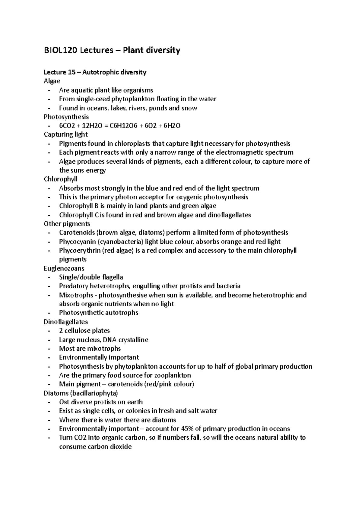 Plant diversity - Lecture notes - BIOL120 Lectures – Plant diversity ...