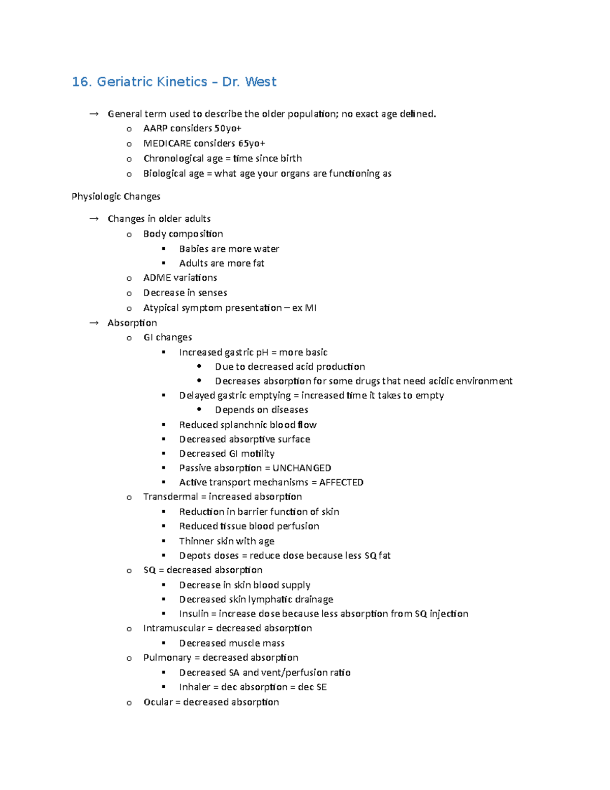 16. Geriatrics PK - study notes and practice material - 16. Geriatric ...