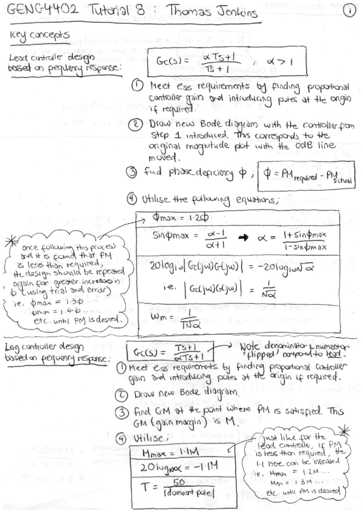 Tutorial 9 Solutions - GENG4402 Tutorial 8: Thomas Jenkins I key concepts Lead controller design ...