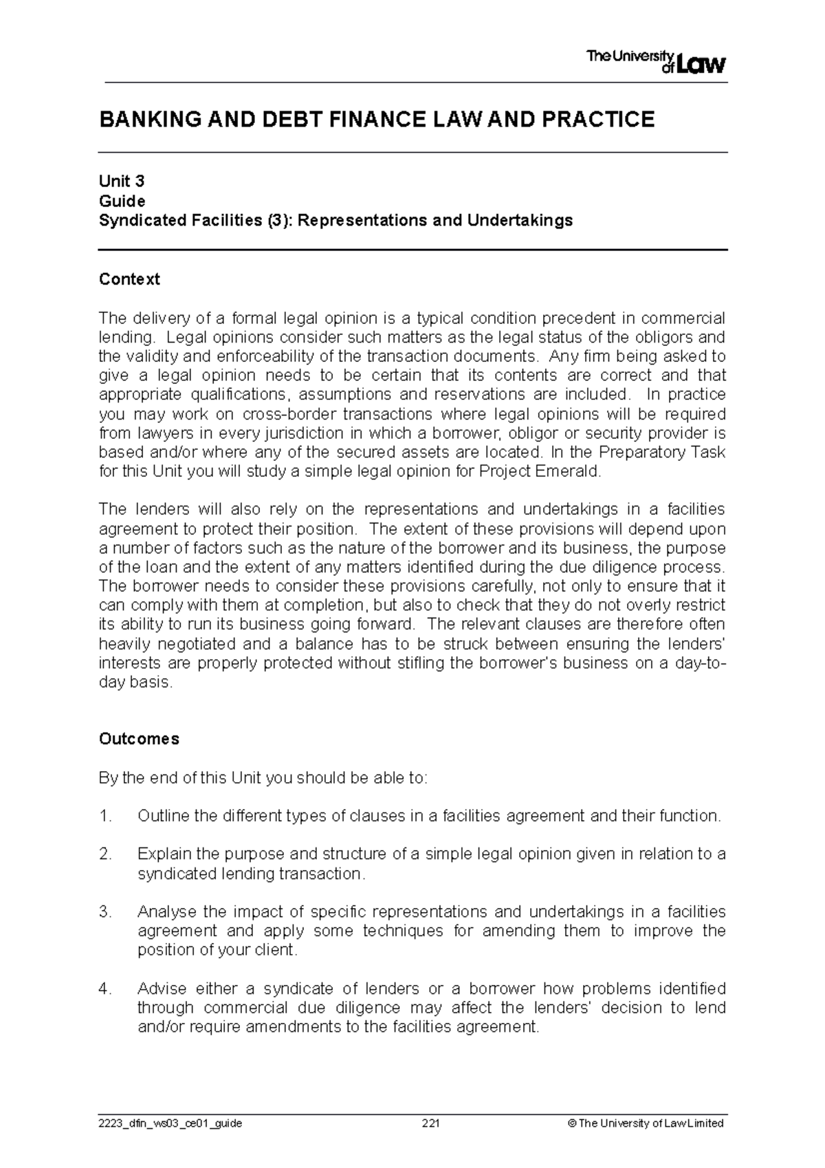 3 - vbdf materials - BANKING AND DEBT FINANCE LAW AND PRACTICE Unit 3 ...