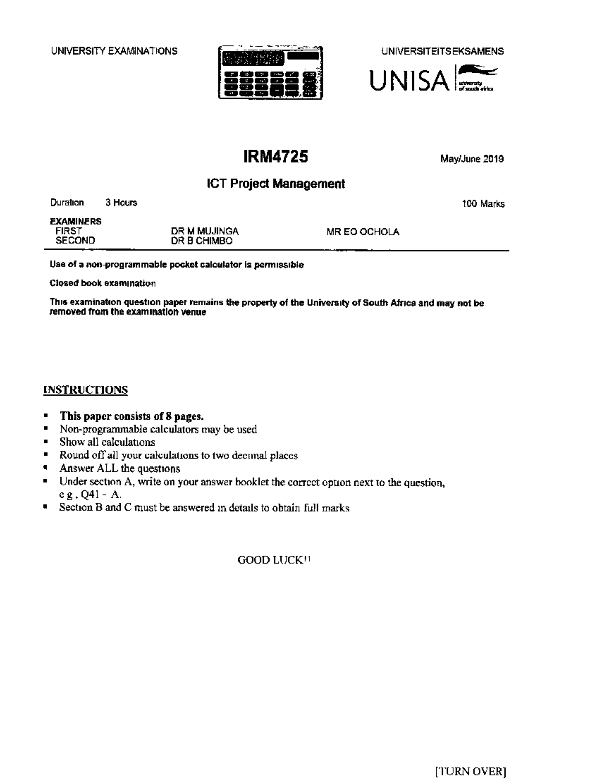 IRM4725 2019 June Exam 1 - IRM4725 - Studocu