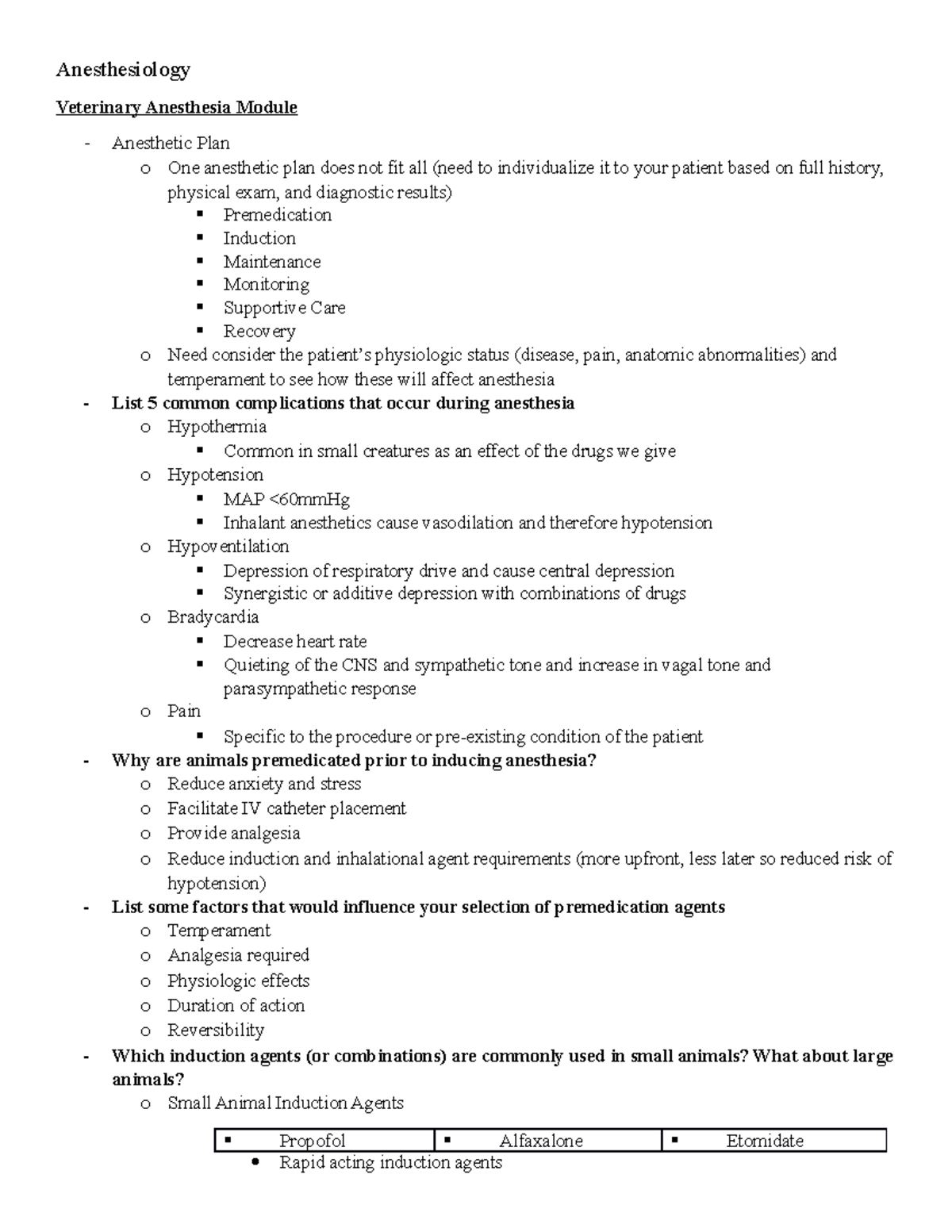 Anesthesiology Midterm - Anesthesiology Veterinary Anesthesia Module ...