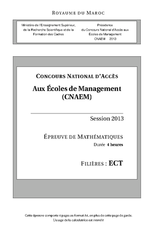 Annales Cnaem Maths AVEC Correction - Épreuve de Mathématiques et Informatique – Session 2020 ...